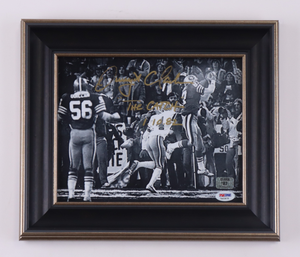 Dwight Clark Signed 49ers Custom Framed Photo Inscribed "The Catch 1.10 ...