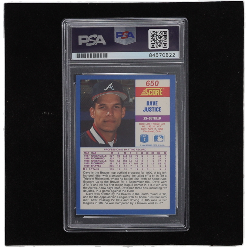 Dave Justice Signed 1990 Score #650 RC (PSA) | Pristine Auction