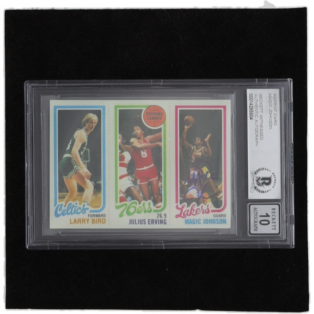 Magic Johnson Signed Larry Bird 34 RC / Julius Erving TL 174 / Magic Johnson 139 RC 1980-81 ...