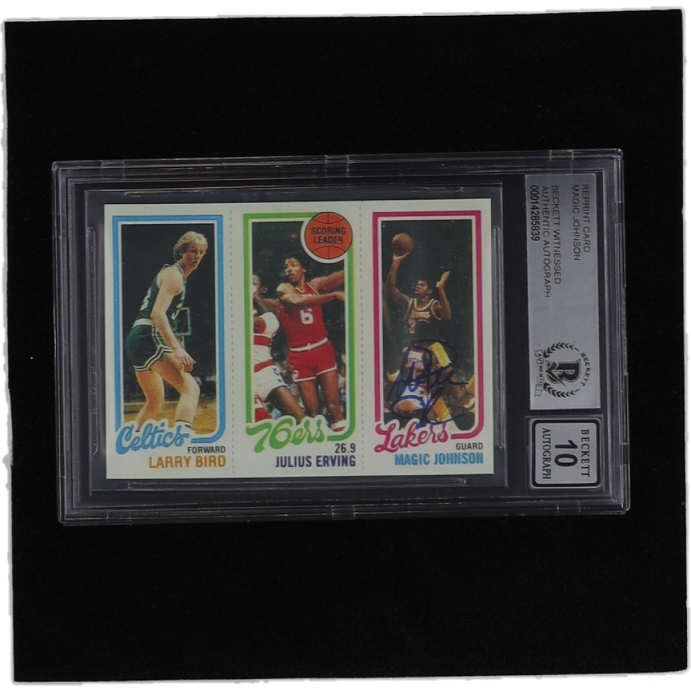Magic Johnson Signed Larry Bird 34 RC / Julius Erving TL 174 / Magic Johnson 139 RC 1980-81 ...