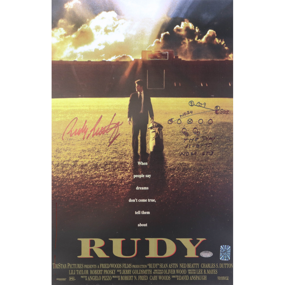 Rudy Ruettiger Signed "Rudy" 11x17 Movie Poster Inscribed "The Play ...