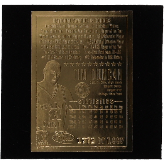 Tim Duncan 1997 Scoreboard Number One Draft Pick 23 Kt Gold Card #1,772 ...