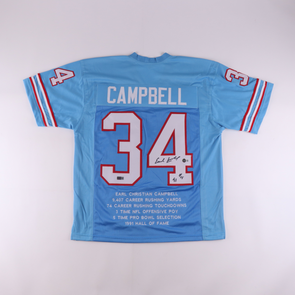 Earl Campbell Signed Career Highlight Stat Jersey Inscribed "HOF 91 ...