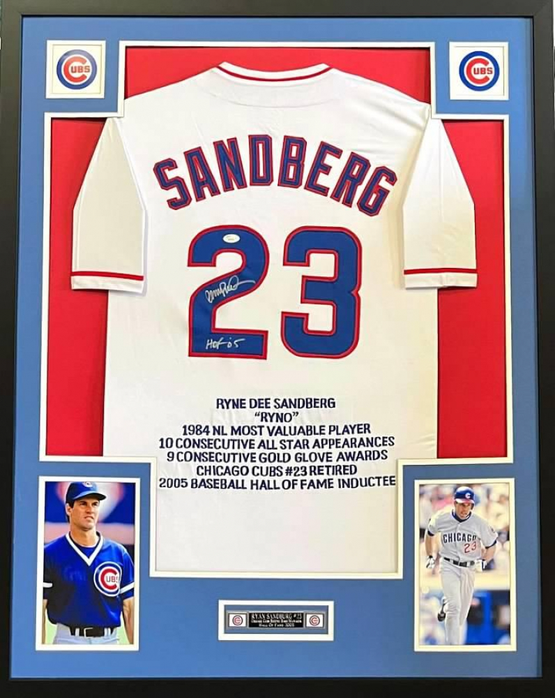 Ryne Sandberg Signed Custom Framed Career Stat Jersey Display Inscribed ...