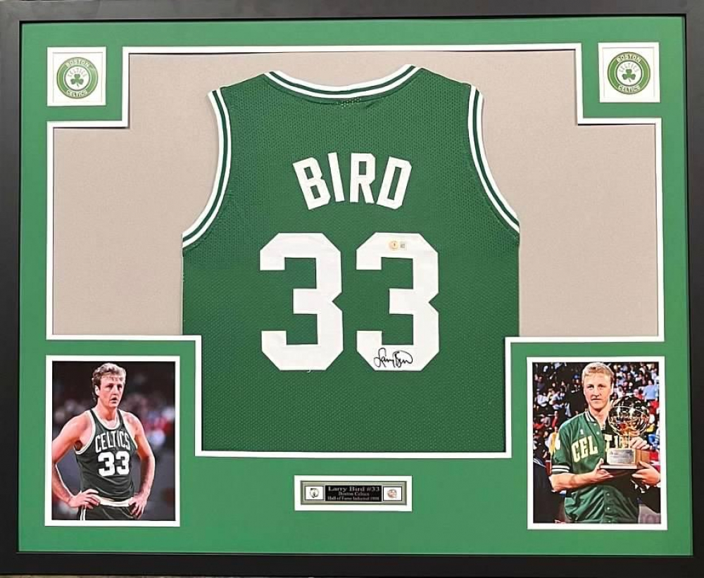 Larry Bird Signed 35x43 Custom Framed Jersey Display (Beckett) | Pristine Auction