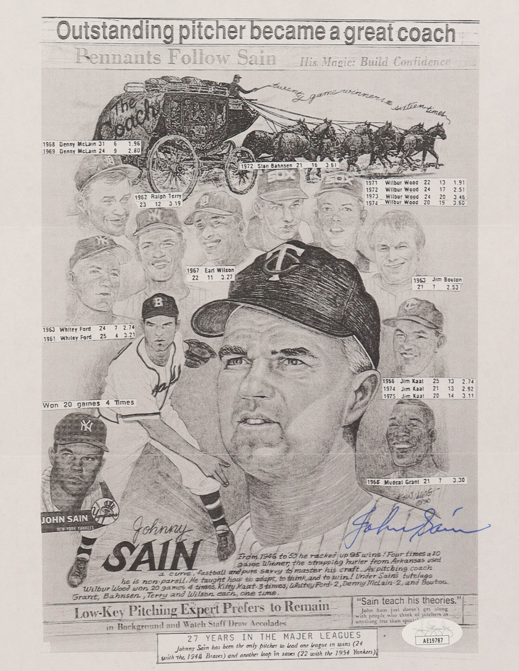 Johnny Sain Signed 8x10 Newspaper Clipping (JSA) | Pristine Auction