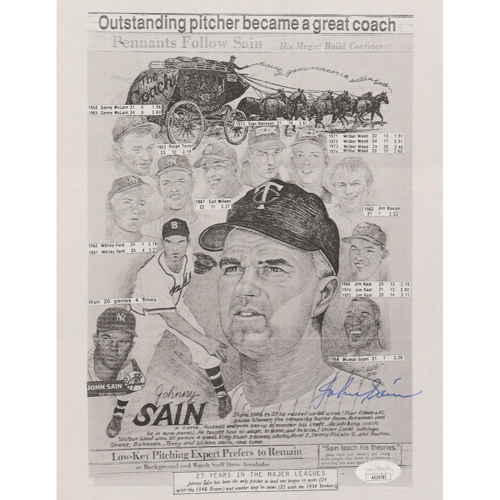 Johnny Sain Signed 8x10 Newspaper Clipping (JSA) | Pristine Auction