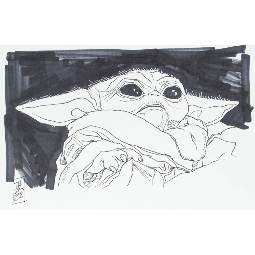 Grogu "The Mandalorian" Original Sketch by Tom Hodges (PA) | Pristine ...