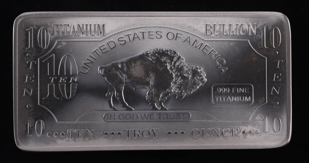 Ten Troy Ounce "Buffalo" .999 Fine Titanium Bullion Bar | Pristine Auction