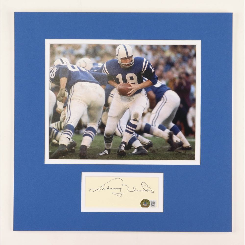 Johnny Unitas Signed 14x14 Custom Matted Cut Display (Beckett ...