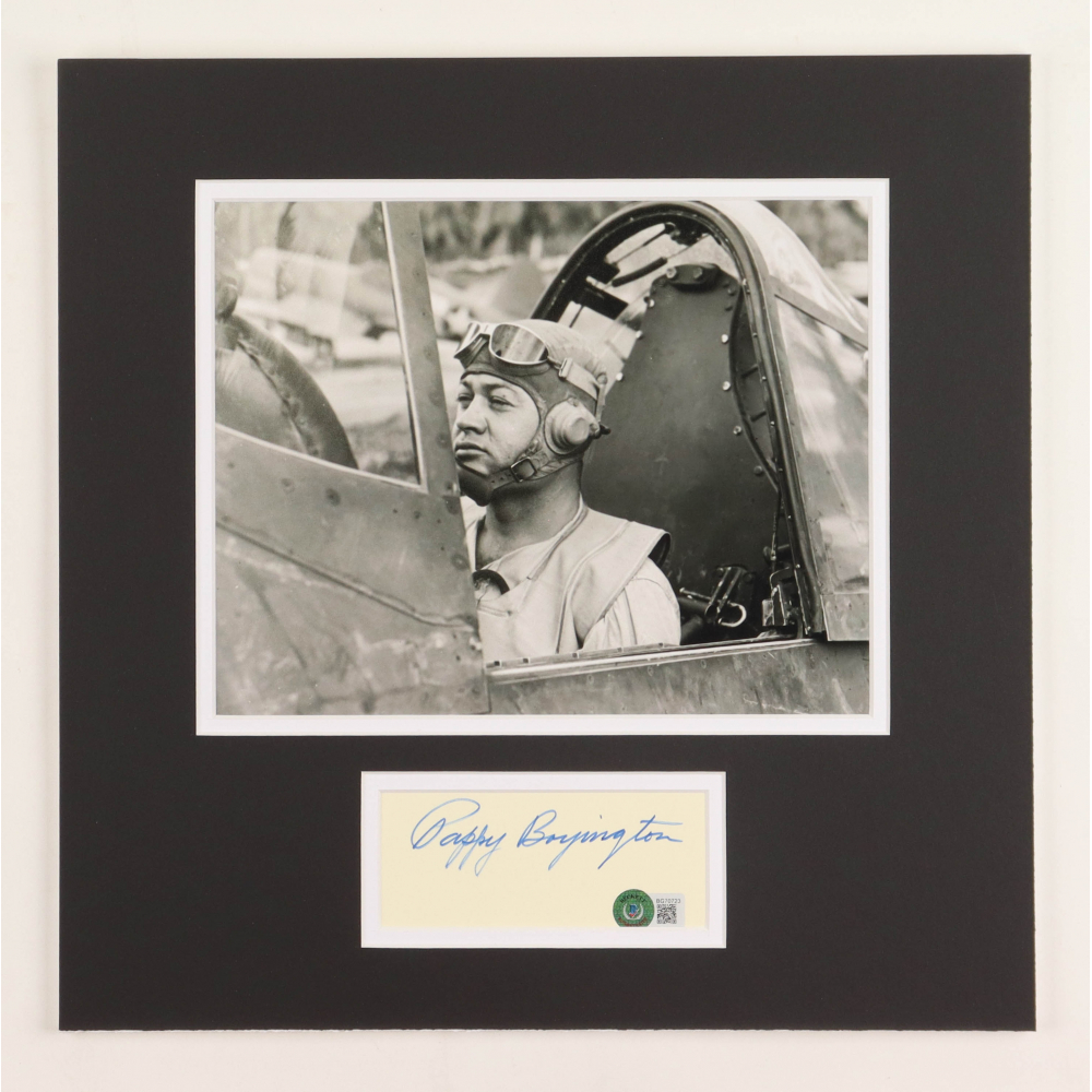 Pappy Boyington Signed 14x14 Custom Matted Cut Display (Beckett ...