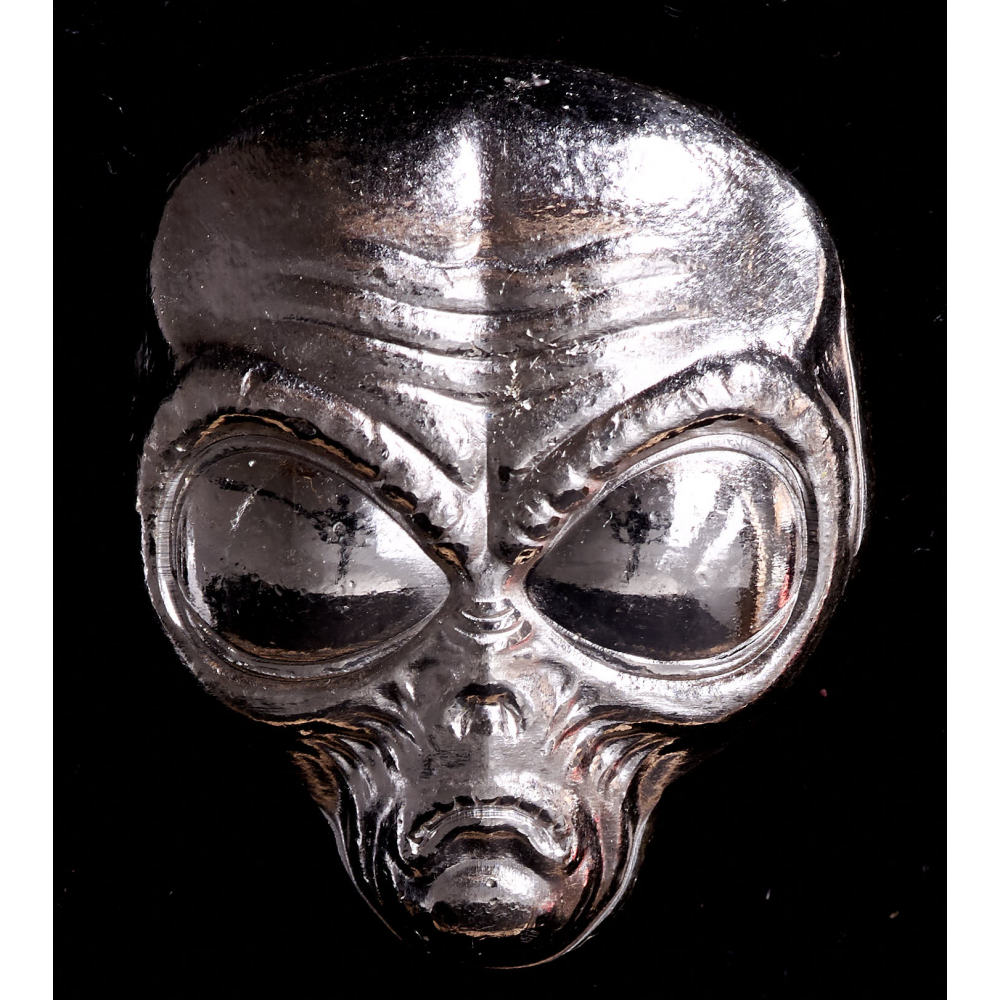 2 oz Silver Alien Head Monarch Hand-Poured 3D .999 Fine Silver Bar ...