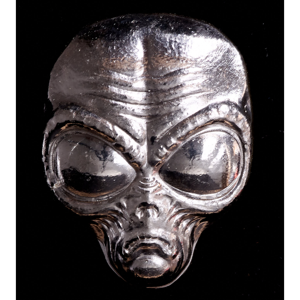 2 oz Silver Alien Head Monarch Hand-Poured 3D .999 Fine Silver Bar ...