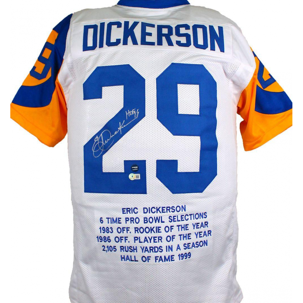 Eric Dickerson Signed Career Highlight Stat Jersey Inscribed "HOF 99 ...