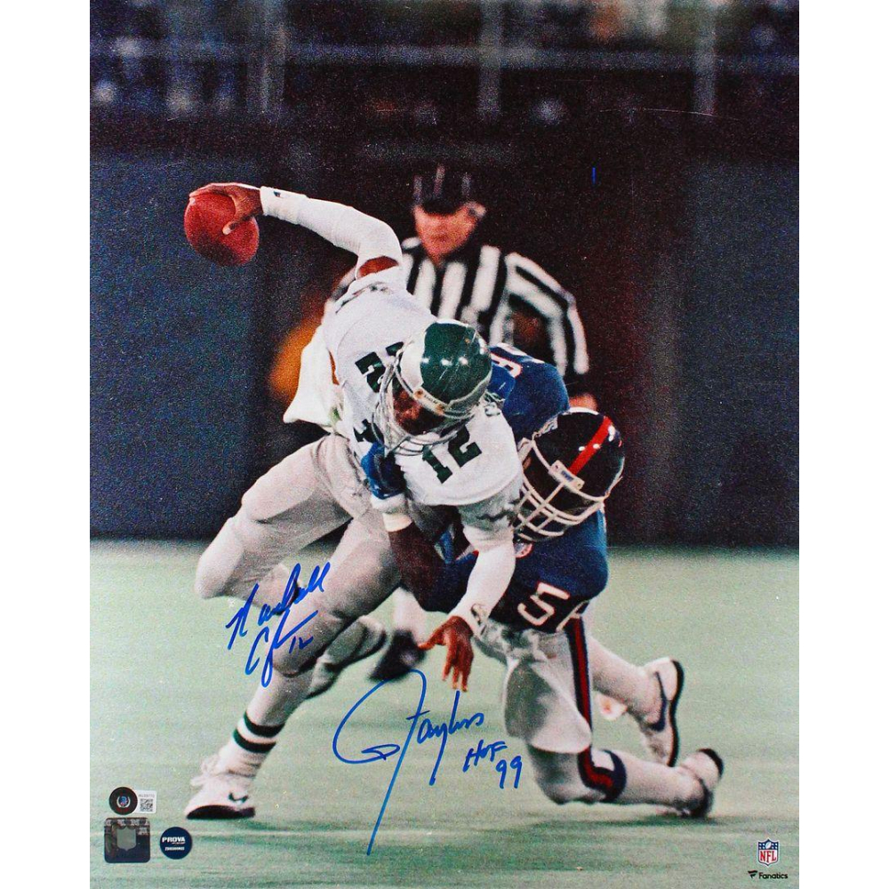 Randall Cunningham & Lawrence Taylor Signed 16x20 Photo Inscribed "HOF ...