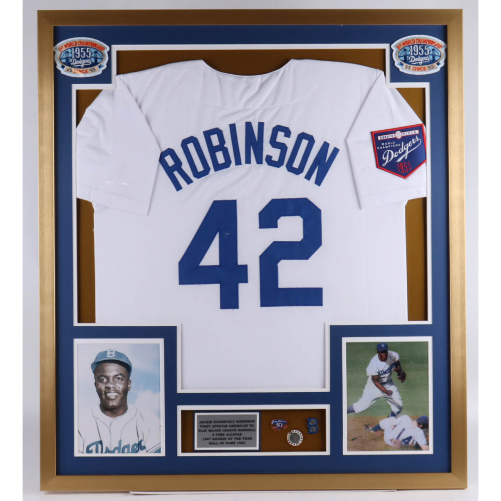 Jackie Robinson Dodgers Custom Framed Jersey Display with 50th Anniversary & (2) Dodgers Pins ...