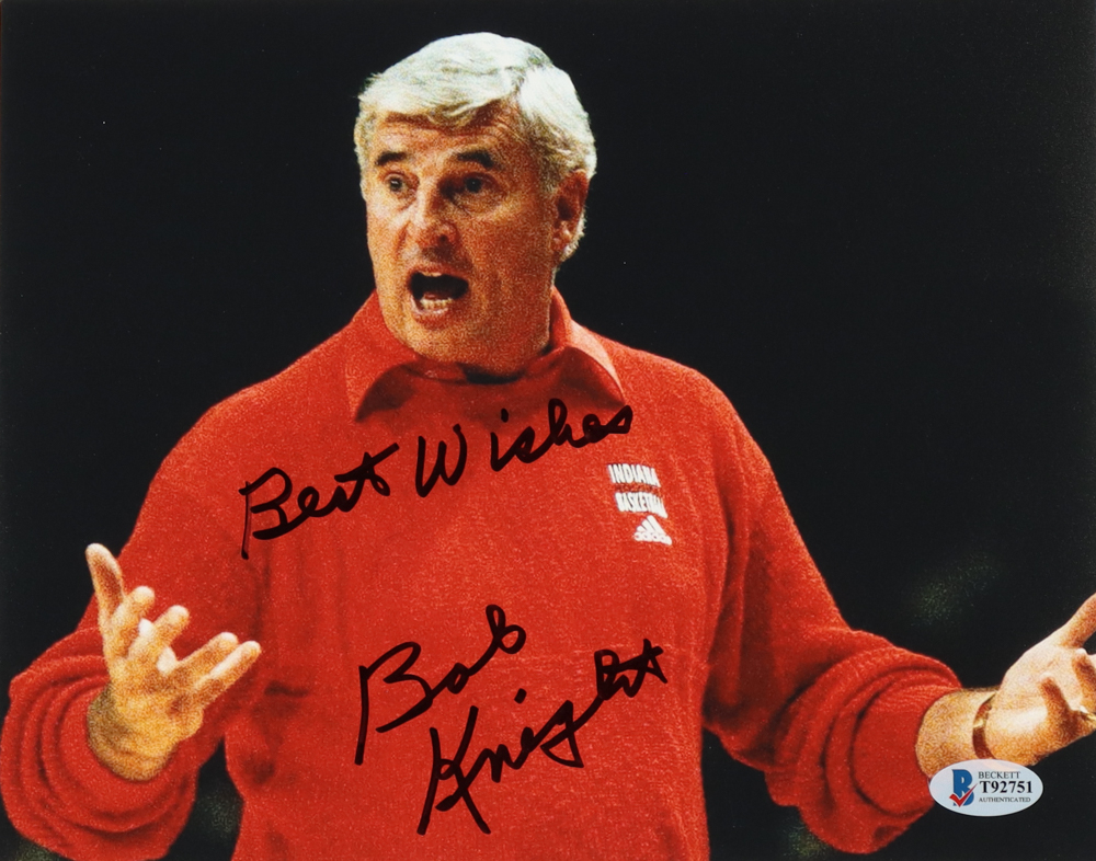 Bob Knight Signed Indiana Hoosiers 8x10 Photo Inscribed "Best Wishes ...