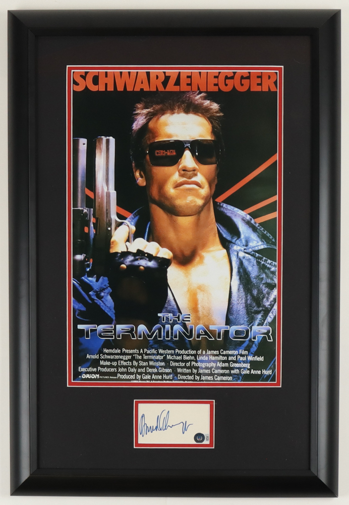 Arnold Schwarzenegger Signed "The Terminator" 19x28 Custom Framed Cut ...