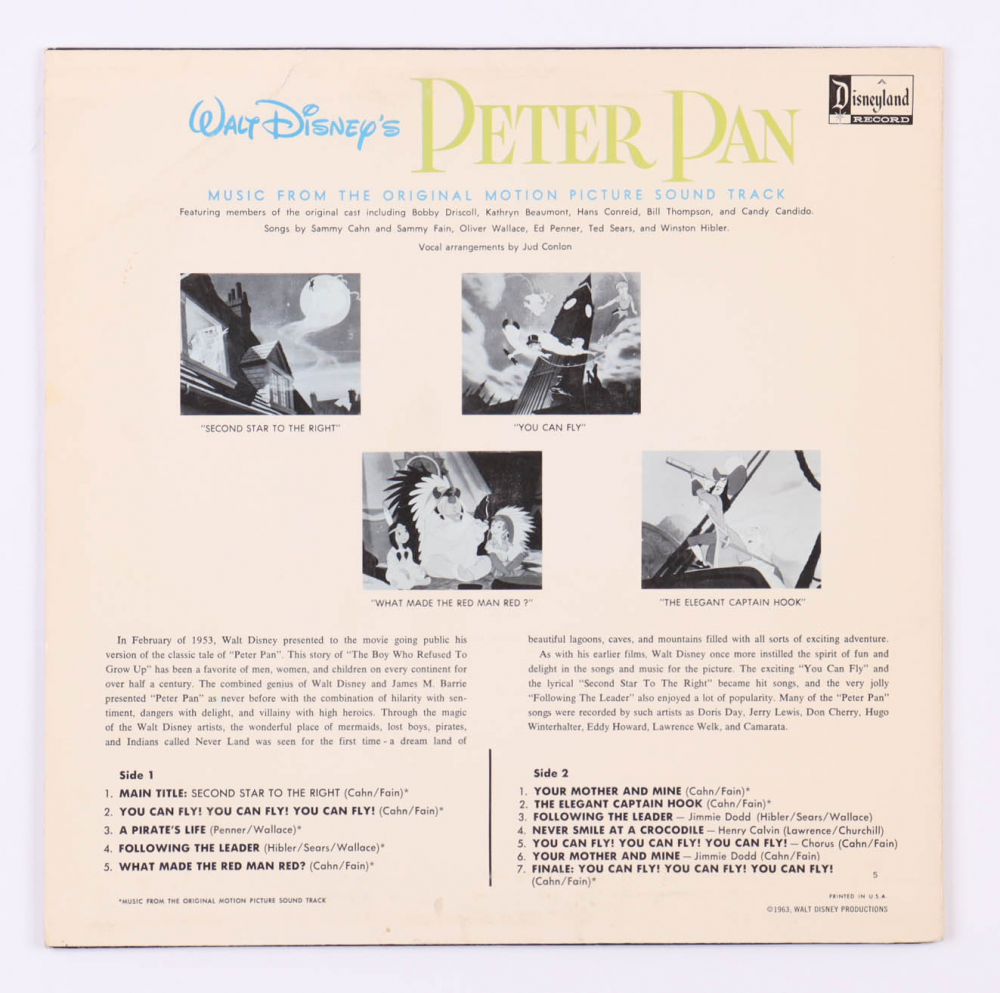 1963 Walt Disney's "Peter Pan" Original Motion Picture Sound Track Vinyl Record Album | Pristine ...