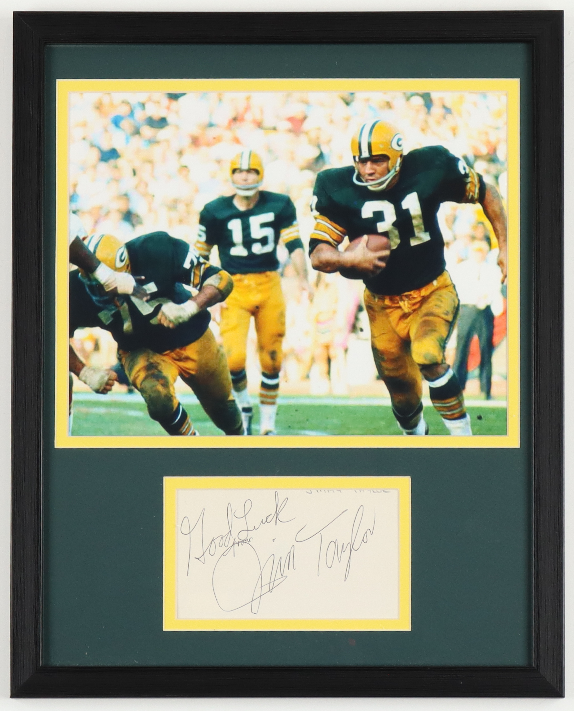 Jim Taylor Signed Packers Custom Framed Cut Display Inscribed "Good ...