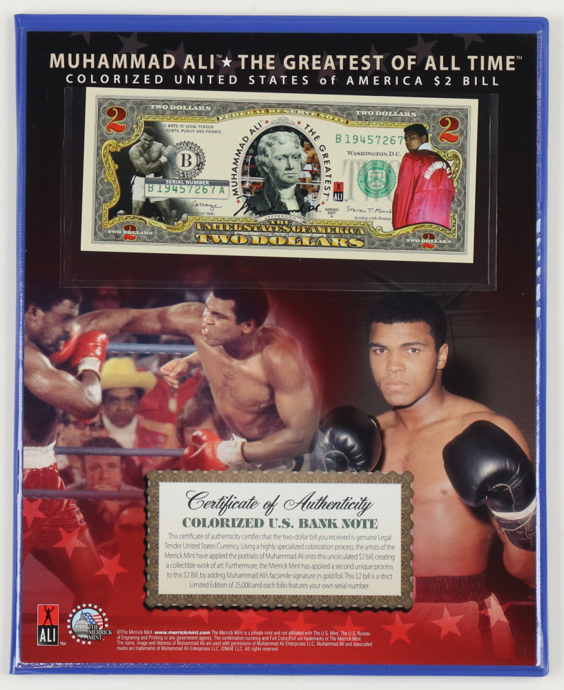 Muhammad Ali Genuine Legal Tender Colorized U.S. $2.00 Two Dollar Bill ...