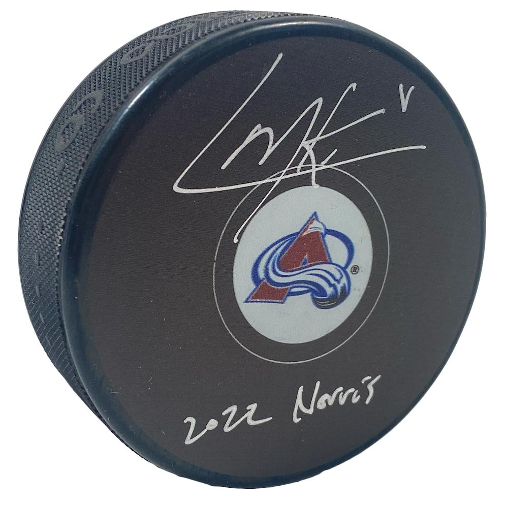 Cale Makar Signed Avalanche Logo Hockey Puck Inscribed "2022 Norris ...