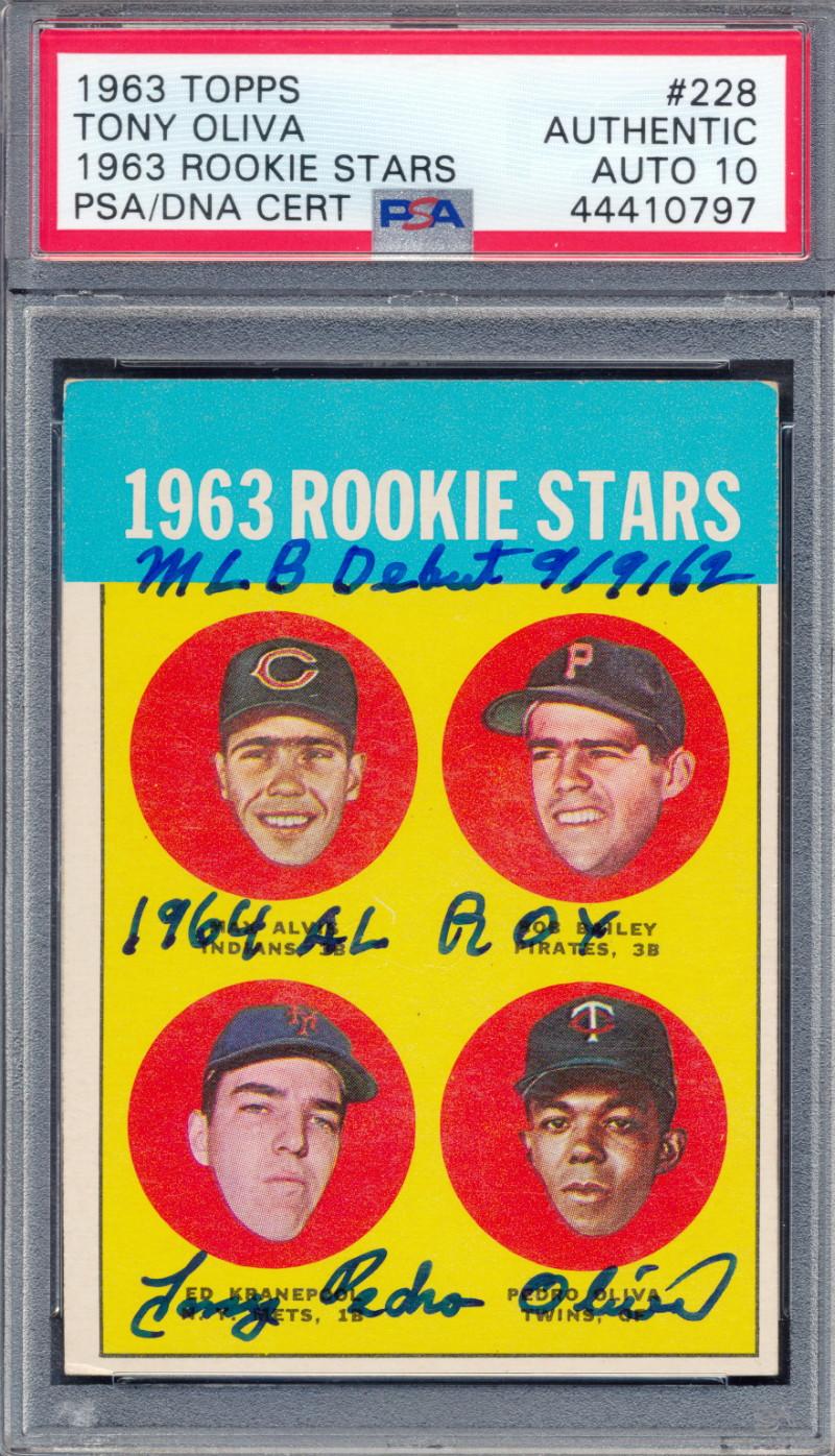Tony Oliva Signed 1963 Topps #228 Rookie Stars / Max Alvis / Bob Bailey ...