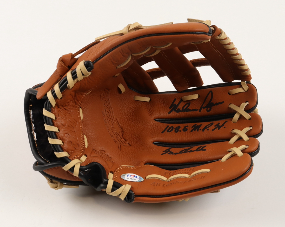Nolan Ryan Signed Rawlings Baseball Glove Inscribed "108.5 M.P.H ...
