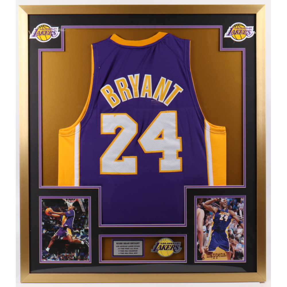 Kobe Bryant Custom Framed Jersey Display with Large Pewter Lakers Logo ...
