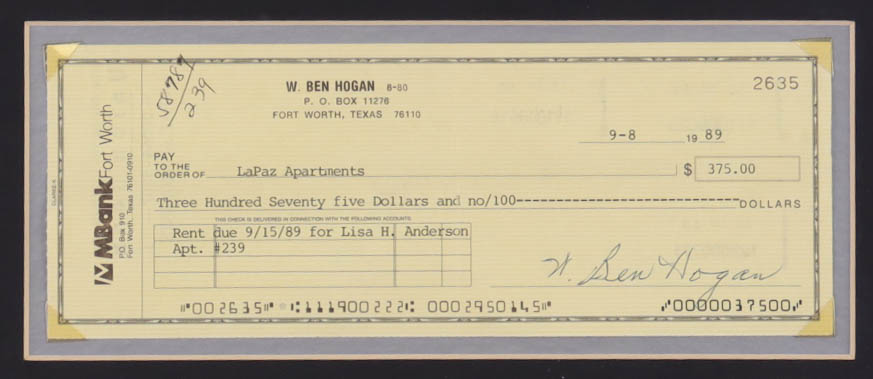 Ben Hogan SIgned Custom Framed Check Display (Beckett & Stacks of ...