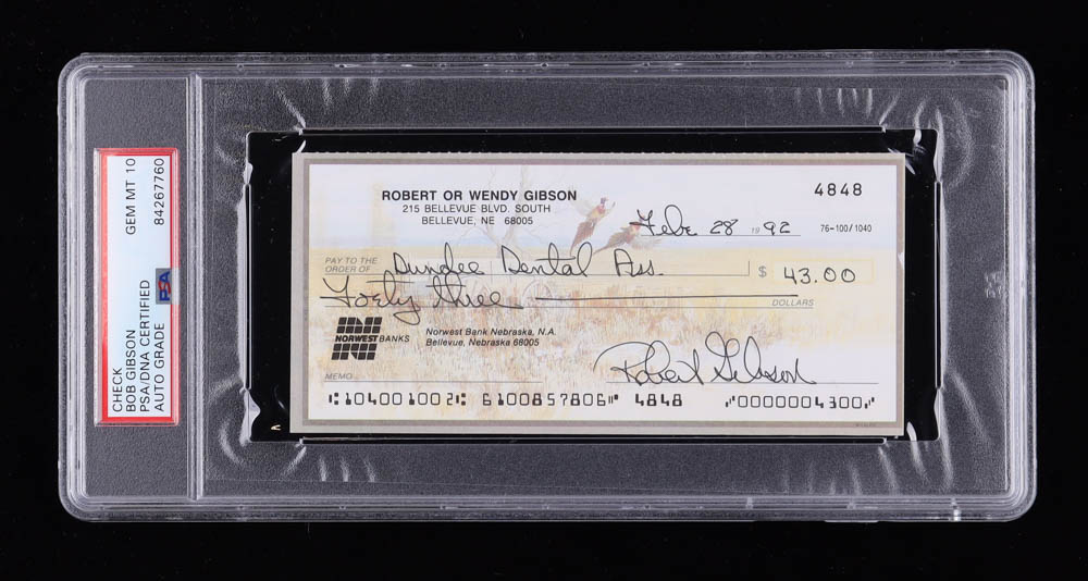 Bob Gibson Signed 1992 Personal Bank Check with Full Name Signature ...
