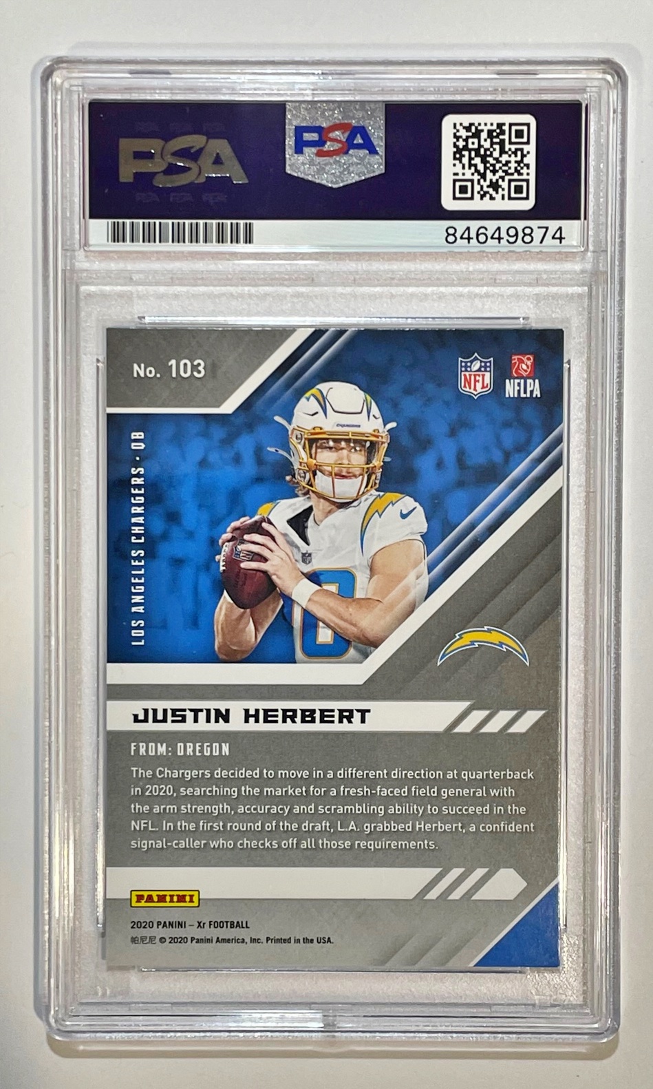 Justin Herbert Signed 2020 Panini XR Teal #103 #40/49 RC (PSA ...