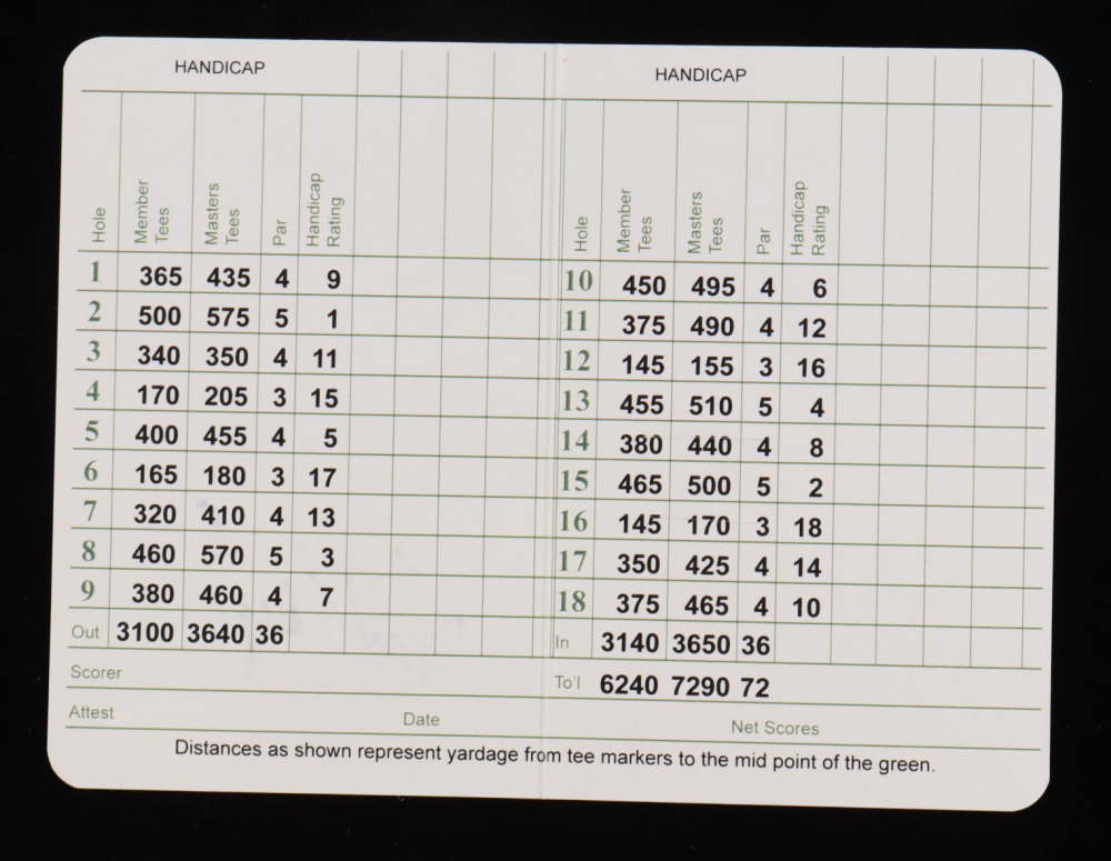 Fred Couples Signed Augusta National Golf Club Score Card (JSA ...