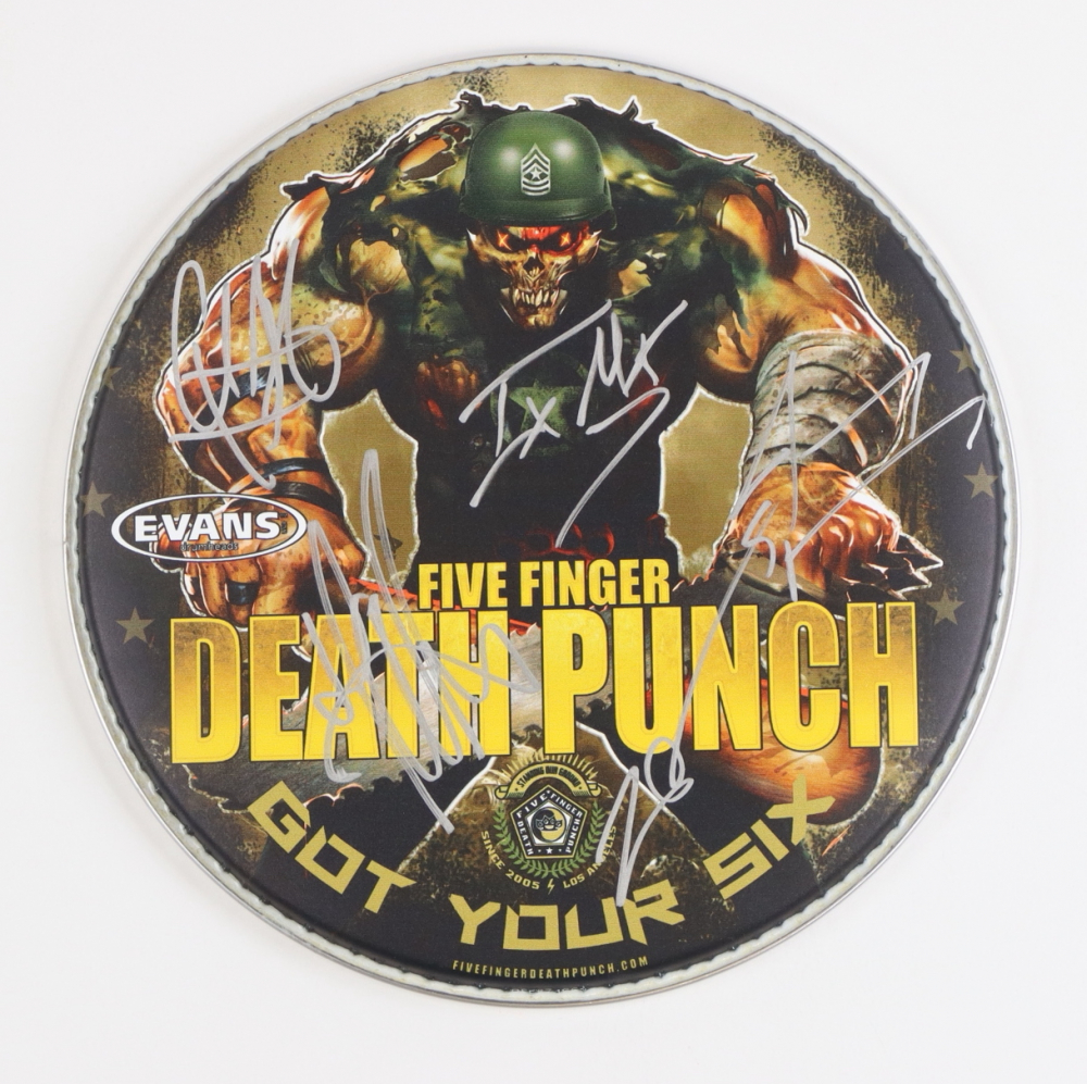 "Five Finger Death Punch: Got Your Six" Drumhead Signed by (5) with ...