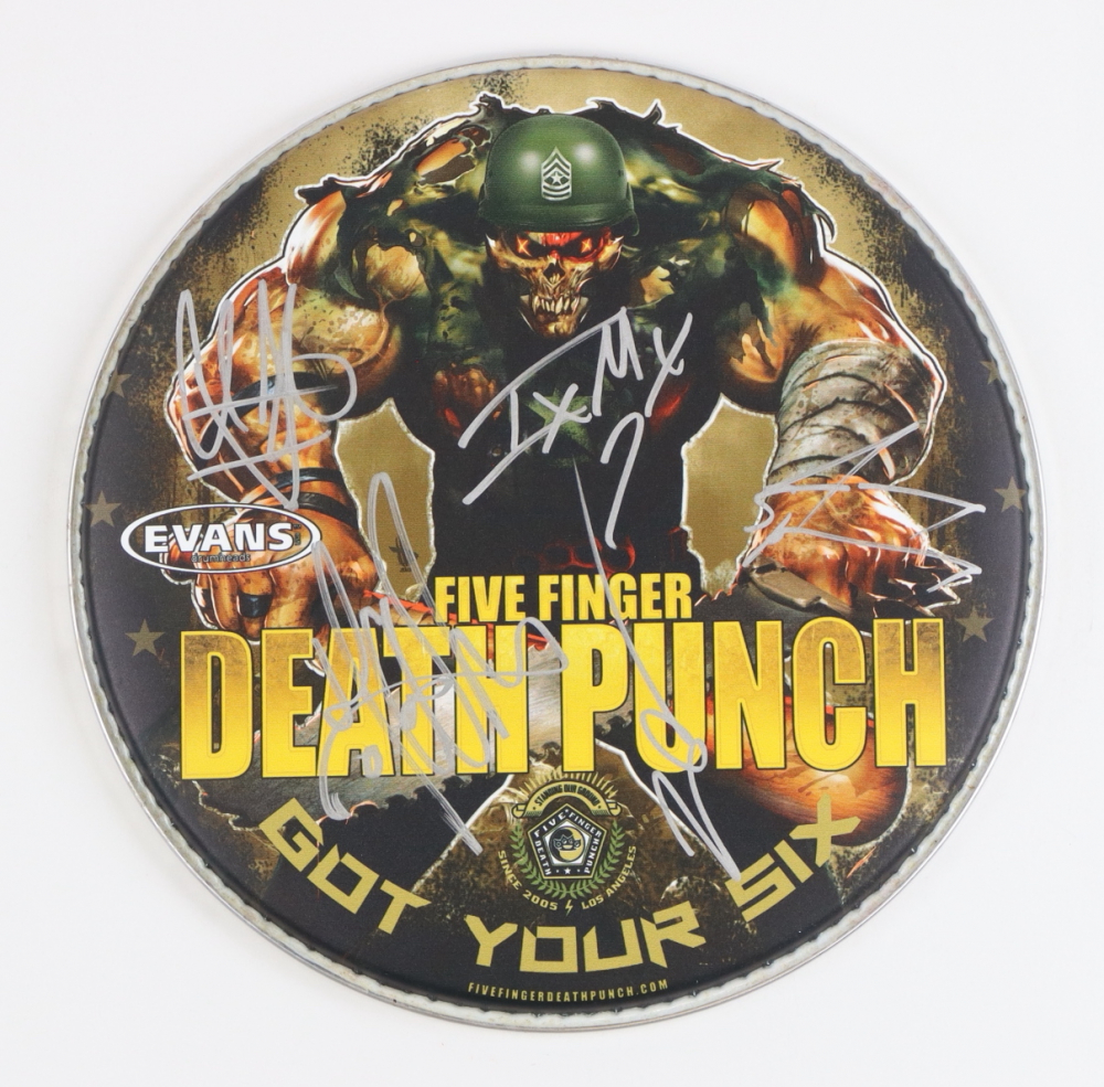 "Five Finger Death Punch: Got Your Six" Drumhead Signed by (5) with ...
