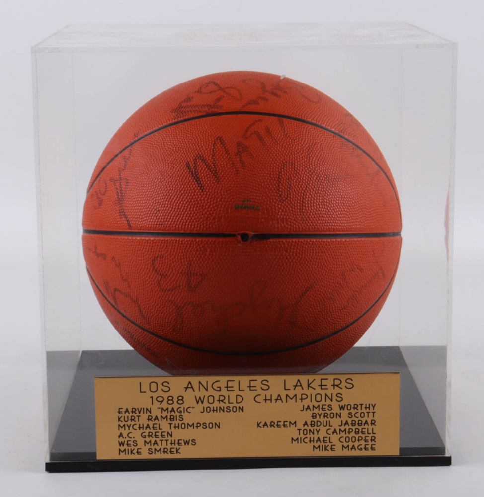 1987-88 Lakers NBA Basketball in Display Case Team-Signed by (13) with ...