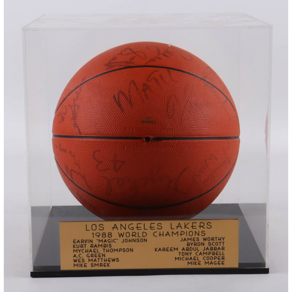 1987-88 Lakers NBA Basketball in Display Case Team-Signed by (13) with ...