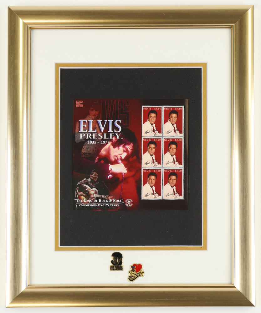 Elvis Presley Custom Framed Uncut Postage Stamp Sheet Display with (2 ...