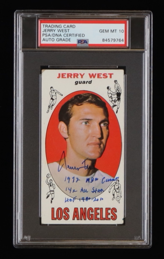 Jerry West Signed 1969-70 Topps #90 Inscribed "1972 NBA Champs", "14x ...