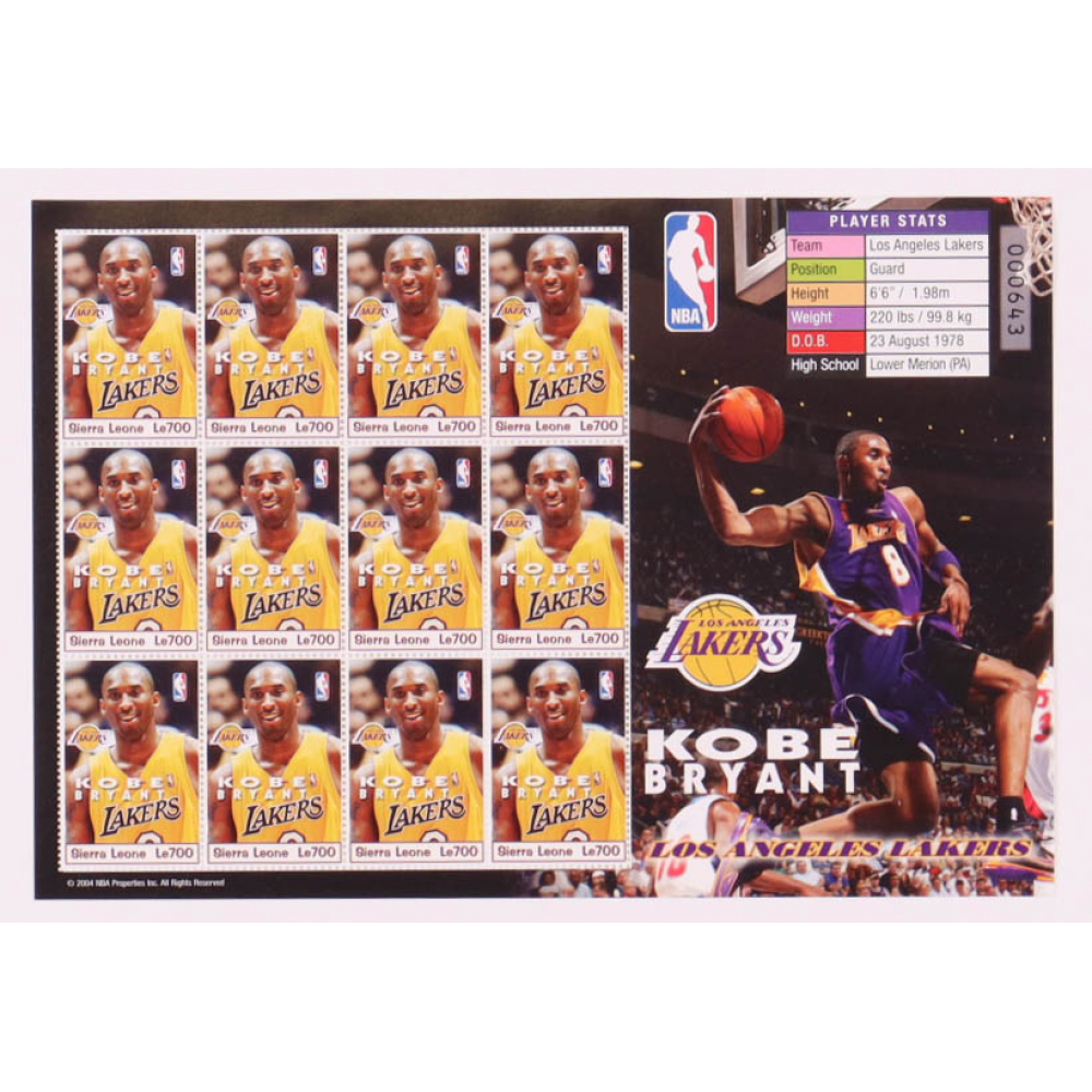 2004 Full Uncut Sheet of (12) Kobe Bryant Lakers Postage Stamps ...