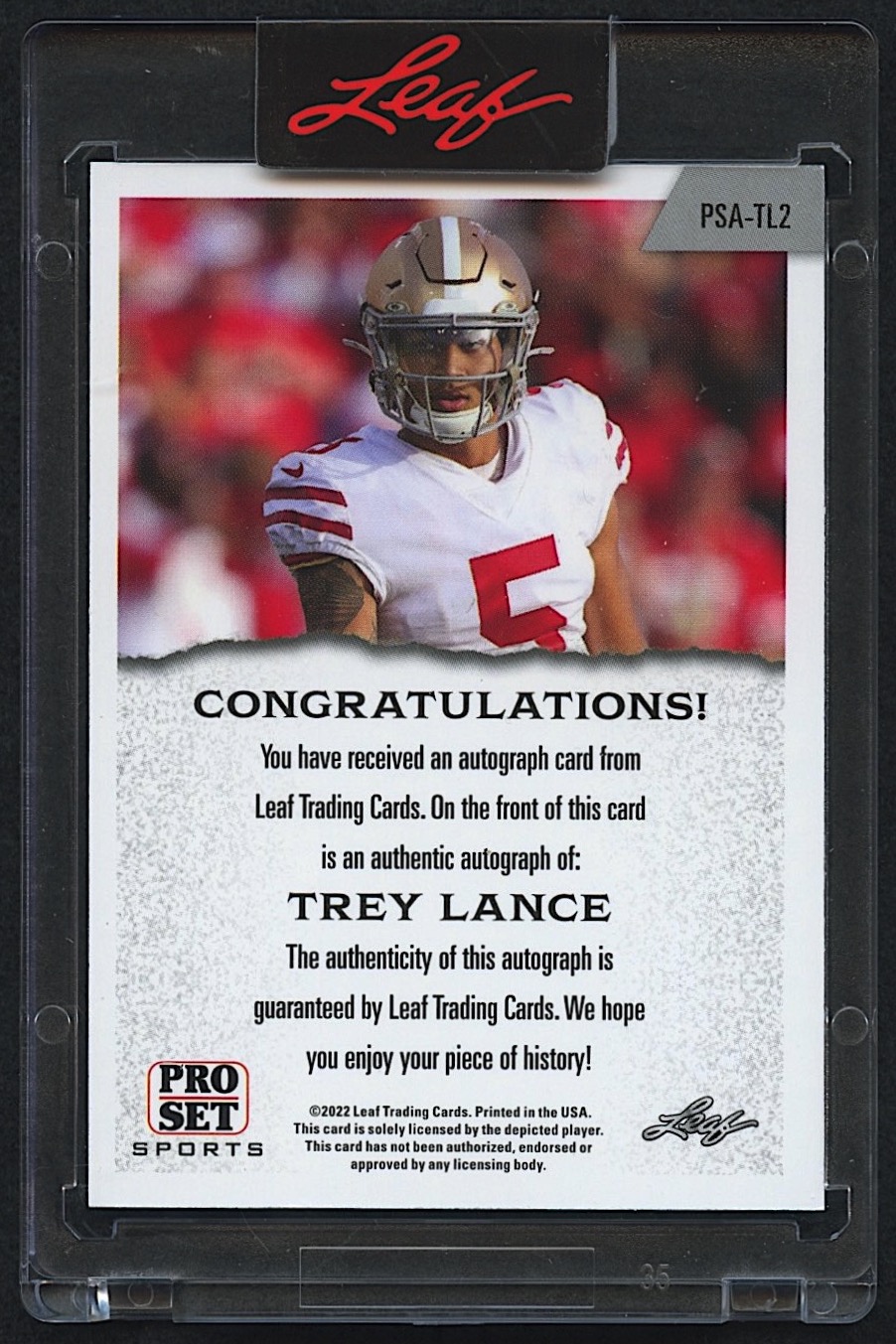 Trey Lance 2022 Leaf Pro Set #PSA-TL2 Autograph #32/50 | Pristine Auction