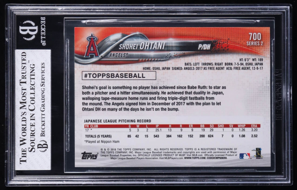 Shohei Ohtani 2018 Topps #700 RC (BGS 8) | Pristine Auction