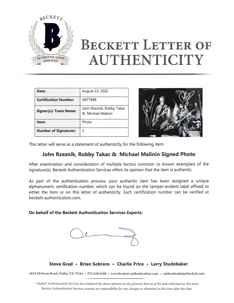 John Rzeznik, Robby Takac & Michael Malinin Signed 8x10 Photo (Beckett ...