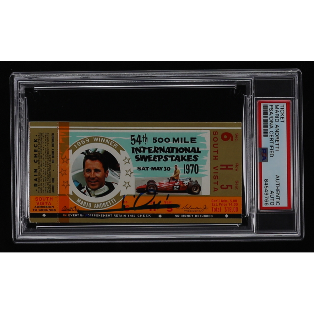 Mario Andretti Signed 1970 500 Mile International Sweepstakes Ticket ...