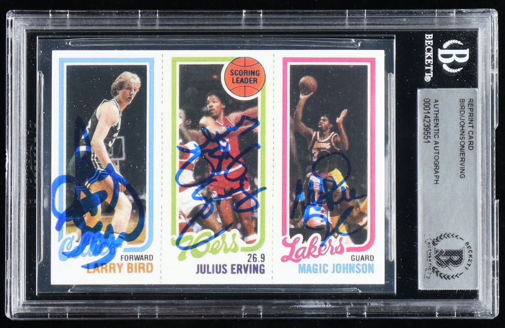Larry Bird, Julius Erving & Magic Johnson Signed Larry Bird 34 RC / Julius Erving TL 174 / Magic ...