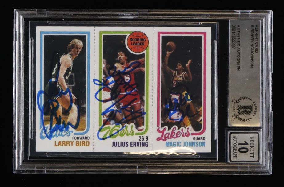 Larry Bird, Julius Erving & Magic Johnson Signed Larry Bird 34 RC / Julius Erving TL 174 / Magic ...