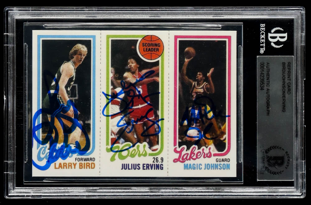 Larry Bird, Julius Erving & Magic Johnson Signed Larry Bird 34 RC / Julius Erving TL 174 / Magic ...
