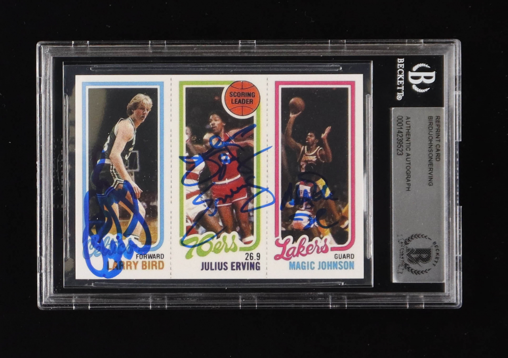 Larry Bird, Julius Erving & Magic Johnson Signed Larry Bird 34 RC / Julius Erving TL 174 / Magic ...