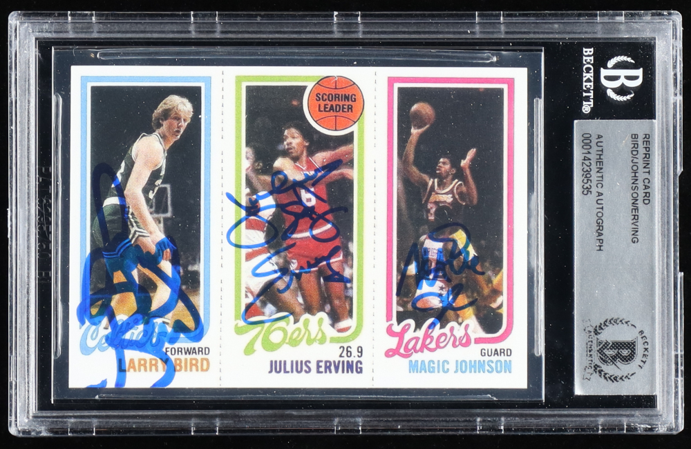 Larry Bird, Julius Erving & Magic Johnson Signed Larry Bird 34 RC / Julius Erving TL 174 / Magic ...