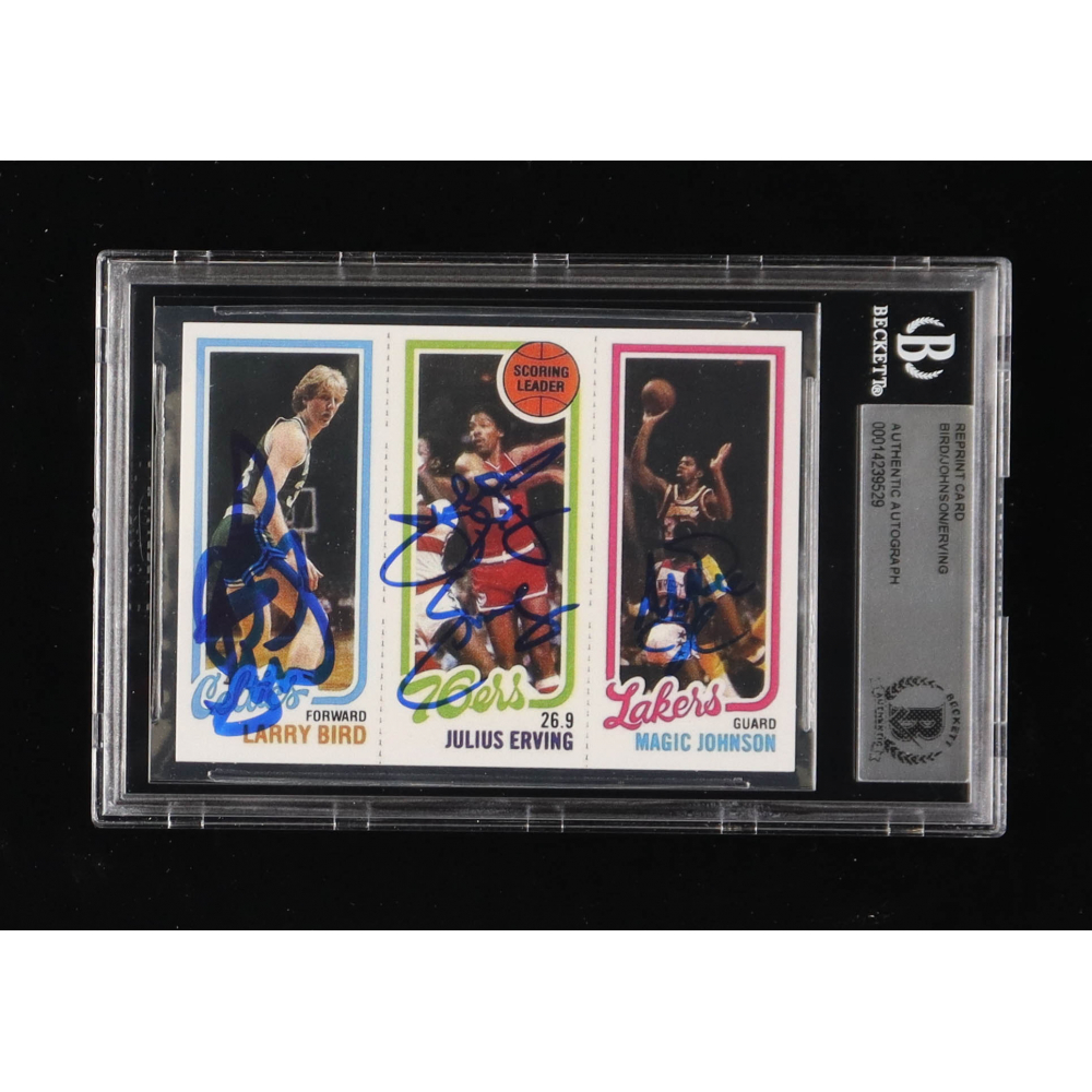 Larry Bird, Julius Erving & Magic Johnson Signed Larry Bird 34 RC ...